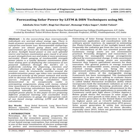 Forecasting Solar Power by LSTM & DBN Techniques using ML | PDF | Power and Energy Industry ...