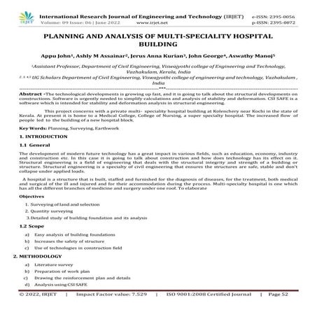 PLANNING AND ANALYSIS OF MULTI-SPECIALITY HOSPITAL BUILDING | PDF