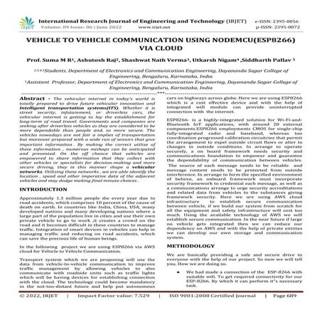 VEHICLE TO VEHICLE COMMUNICATION USING NODEMCU(ESP8266) VIA CLOUD | PDF