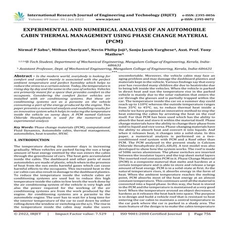 EXPERIMENTAL AND NUMERICAL ANALYSIS OF AN AUTOMOBILE CABIN THERMAL ...