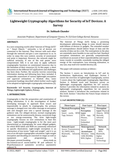 Lightweight Cryptography Algorithms For Security Of Iot Devices A