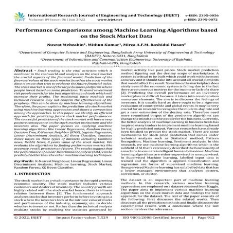 Performance Comparisons Among Machine Learning Algorithms Based On The