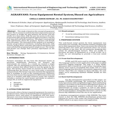 AGRARYANS: Farm Equipment Rental System/Based on Agriculture | PDF