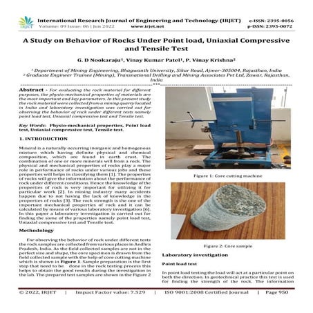 A Study on Behavior of Rocks Under Point load, Uniaxial Compressive and ...