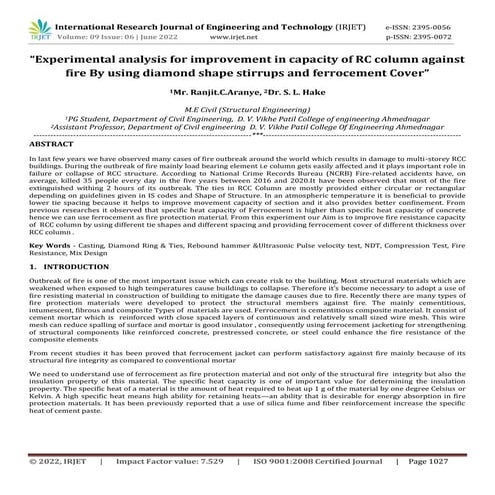 “Experimental analysis for improvement in capacity of RC column against ...