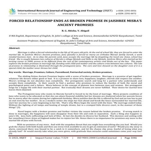 FORCED RELATIONSHIP ENDS AS BROKEN PROMISE IN JAISHREE MISRA’S ANCIENT ...