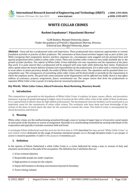 White collar crime | PPTX | Crime & Harmful Acts to Individuals ...