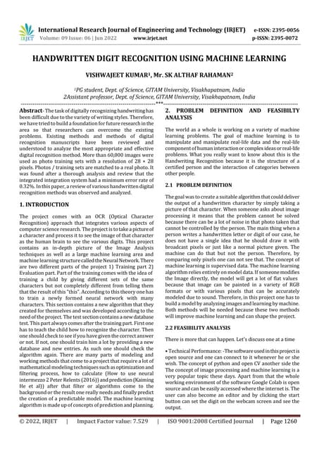 Handwritten Digit Recognition Using Machine Learning Pdf
