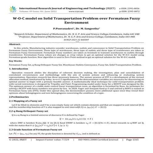 W O C Model On Solid Transportation Problem Over Fermatean Fuzzy Environment Pdf