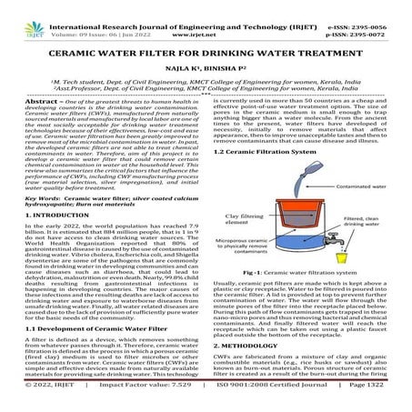 CERAMIC WATER FILTER FOR DRINKING WATER TREATMENT | PDF