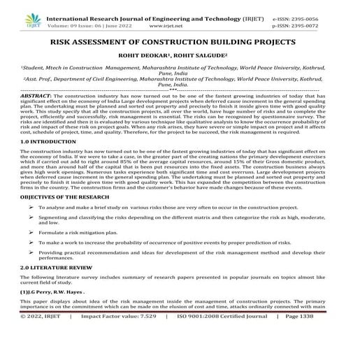 RISK ASSESSMENT OF CONSTRUCTION BUILDING PROJECTS | PDF