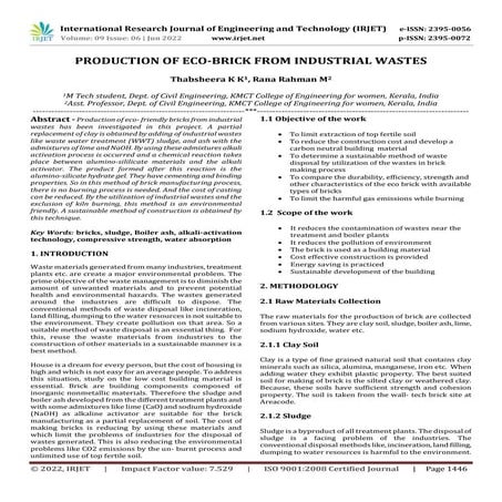 PRODUCTION OF ECO-BRICK FROM INDUSTRIAL WASTES | PDF