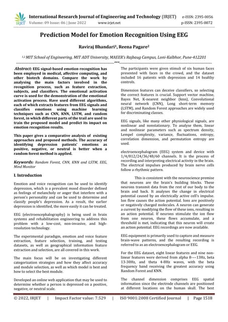 Prediction Model For Emotion Recognition Using Eeg Pdf