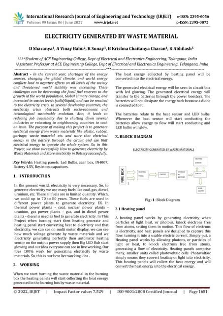 ELECTRICITY GENERATED BY WASTE MATERIAL | PDF ELECTRICITY GENERATED BY WASTE MATERIAL | PDF