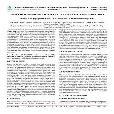 SMART DEAF AND BLIND PASSENGER VOICE ALERT SYSTEM IN PUBLIC AREA | PDF