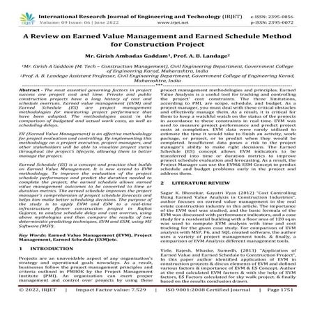 A Review on Earned Value Management and Earned Schedule Method for ...