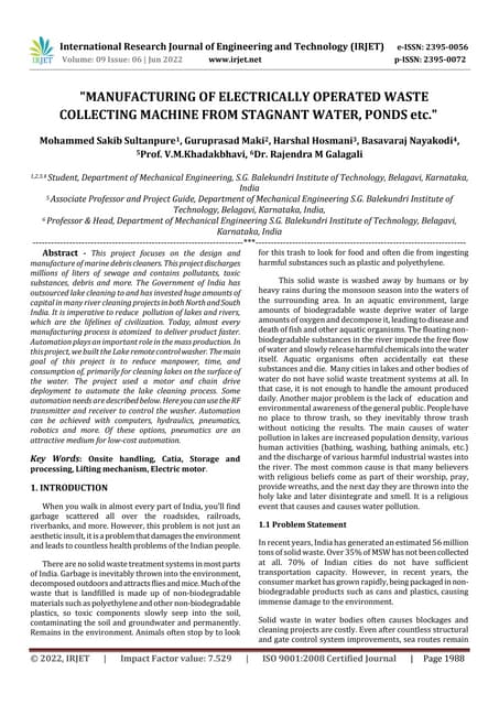 IRJET- Design and Fabrication of River Cleaning Machine | PDF | Environmental Services Industry ...