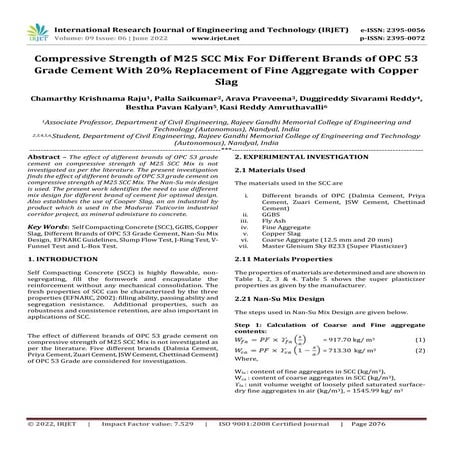 Compressive Strength of M25 SCC Mix For Different Brands of OPC 53 Grade Cement With 20% ...
