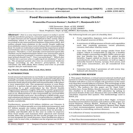 Food Recommendation System using Chatbot | PDF