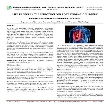 LIFE EXPECTANCY PREDICTION FOR POST THORACIC SURGERY | PDF