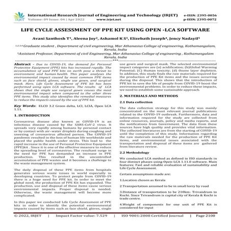 LIFE CYCLE ASSESSMENT OF PPE KIT USING OPEN -LCA SOFTWARE | PDF ...