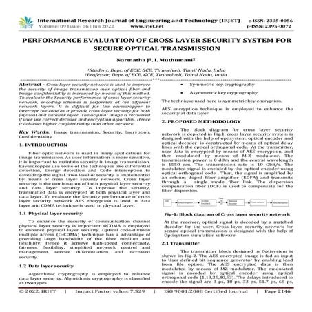 Performance Evaluation Of Cross Layer Security System For Secure Optical Transmission Pdf