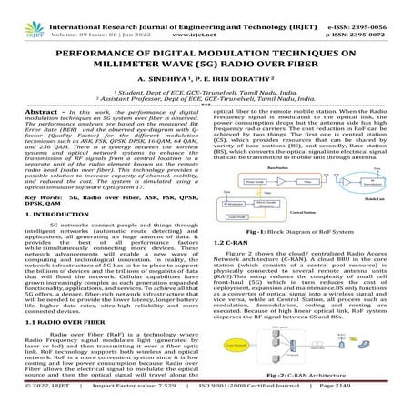 Performance Of Digital Modulation Techniques On Millimeter Wave 5g Radio Over Fiber Pdf