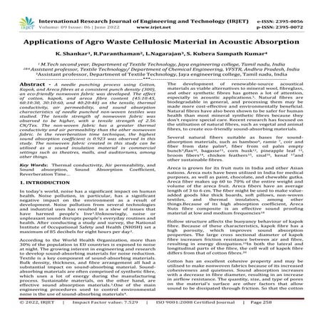 Applications of Agro Waste Cellulosic Material in Acoustic Absorption | PDF