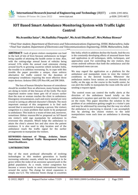 Iot Based Smart Ambulance Monitoring System With Traffic Light Control