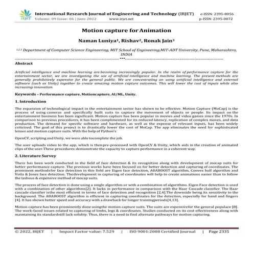 Motion capture for Animation | PDF