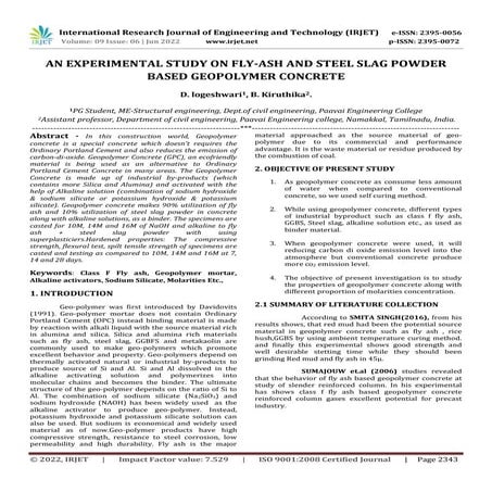 AN EXPERIMENTAL STUDY ON FLY-ASH AND STEEL SLAG POWDER BASED GEOPOLYMER ...