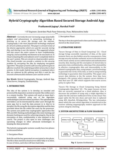 Hybrid Cryptography Algorithm Based Secured Storage Android App Pdf