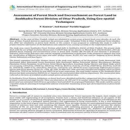 Assessment of Forest Stock and Encroachment on Forest Land in Sonbhadra ...