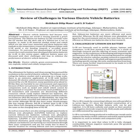 Review of Challenges in Various Electric Vehicle Batteries | PDF