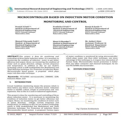 Microcontroller Based On Induction Motor Condition Monitoring And