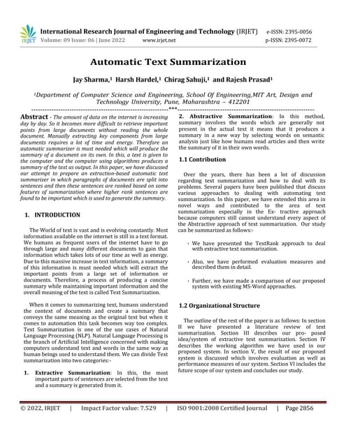 Extractive Text Summarisation Techniques A Survey Pdf