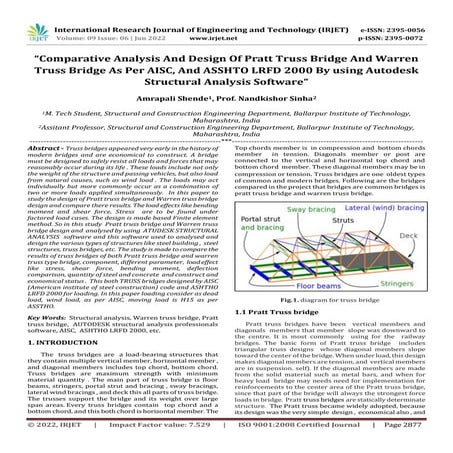 “Comparative Analysis And Design Of Pratt Truss Bridge And Warren Truss ...