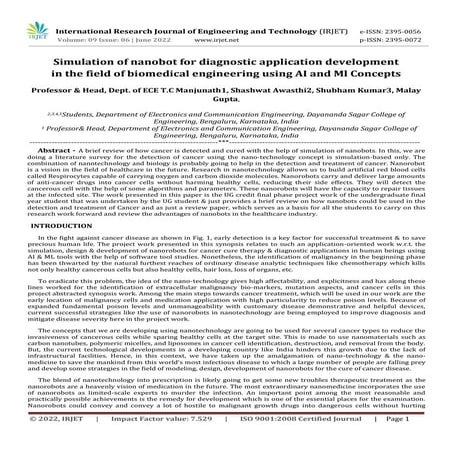 Simulation of nanobot for diagnostic application development in the field of biomedical ...
