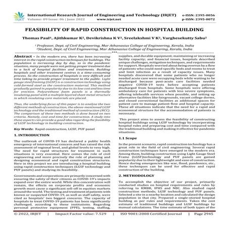 FEASIBILITY OF RAPID CONSTRUCTION IN HOSPITAL BUILDING | PDF