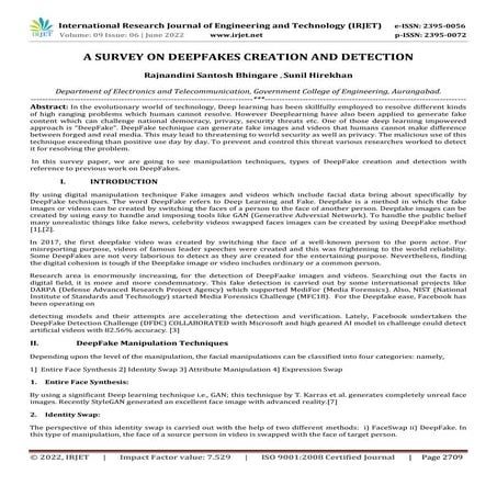 A SURVEY ON DEEPFAKES CREATION AND DETECTION | PDF