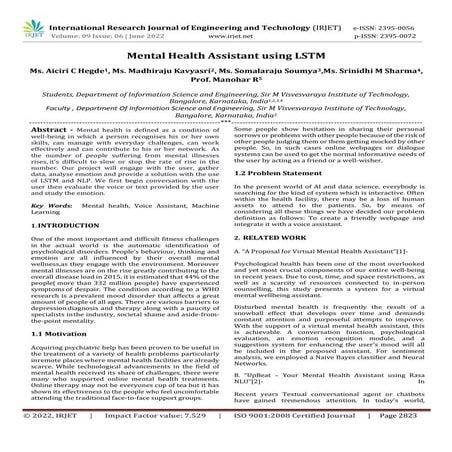 Mental Health Assistant using LSTM | PDF