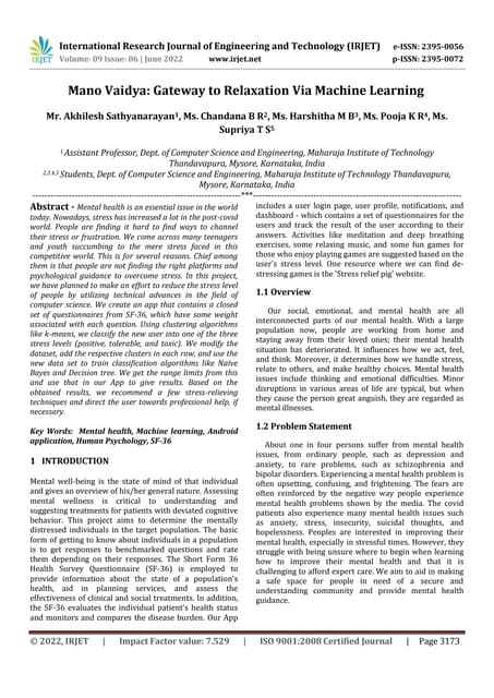 Mano Vaidya Gateway To Relaxation Via Machine Learning Pdf