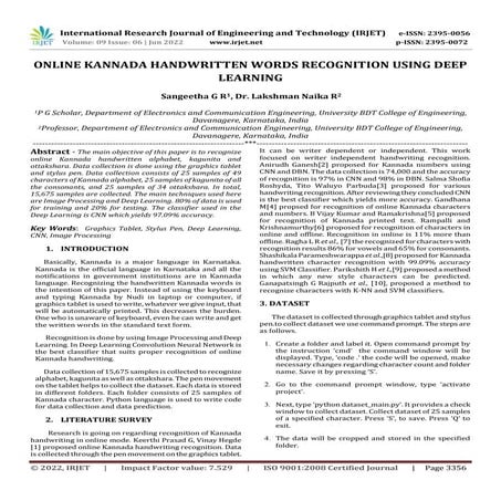 ONLINE KANNADA HANDWRITTEN WORDS RECOGNITION USING DEEP LEARNING | PDF