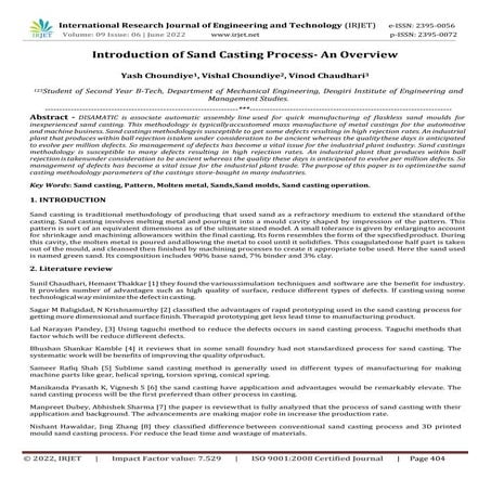 Introduction of Sand Casting Process- An Overview | PDF