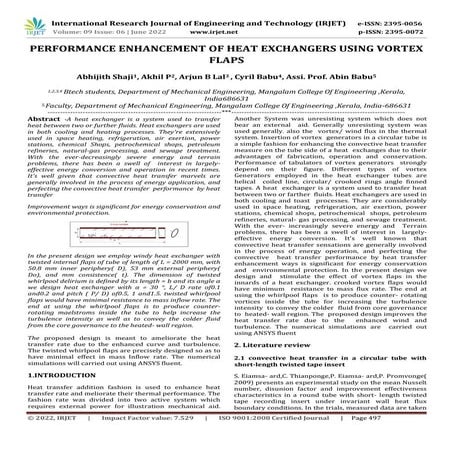 PERFORMANCE ENHANCEMENT OF HEAT EXCHANGERS USING VORTEX FLAPS | PDF