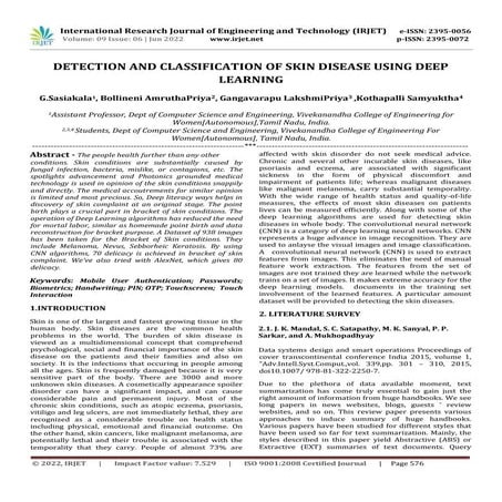 DETECTION AND CLASSIFICATION OF SKIN DISEASE USING DEEP LEARNING | PDF