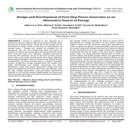 Design and Development of Foot Step Power Generator as an Alternative ...