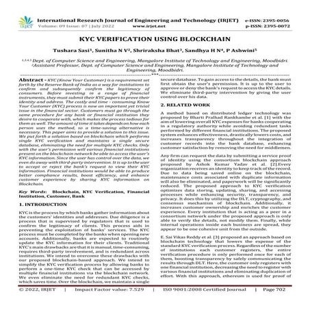 Kyc Verification Using Blockchain Pdf