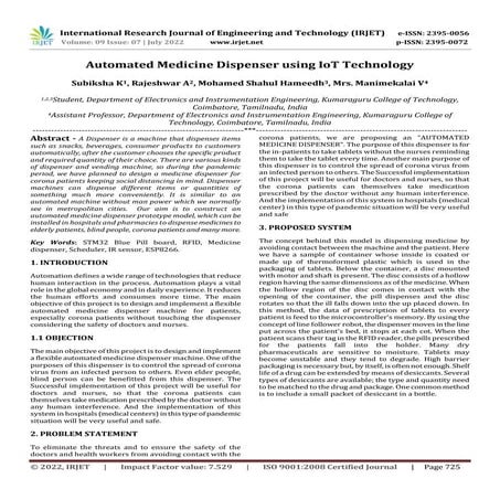 Automated Medicine Dispenser using IoT Technology | PDF