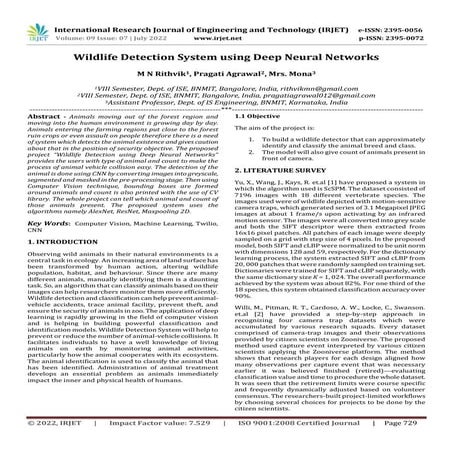 Wildlife Detection System Using Deep Neural Networks Pdf
